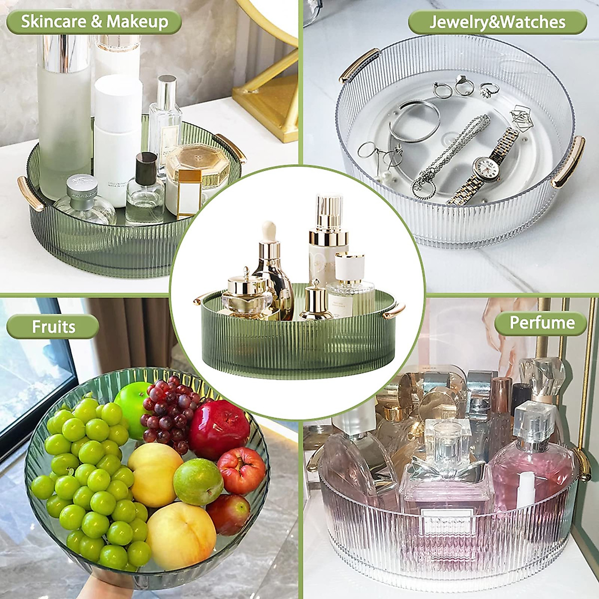 Makeup Perfume Organizer,360 Rotating Lazy Susan Skincare Organizers and Storage for Vanity,Cosmetics Display Dresser Organizer Perfume Tray with Handle,Turntable Spice Rack with Perfume Atomizer