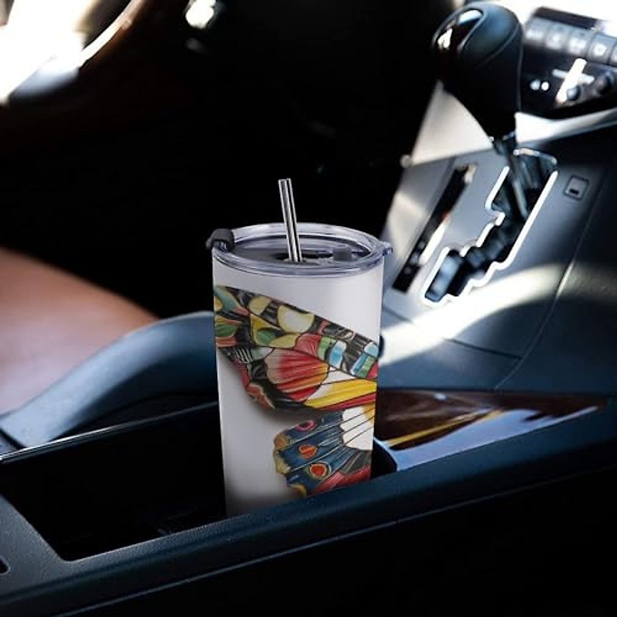 zxxpensy 20 Oz Tumbler Travel Cup Colorful Butterfly Water Bottle, Stainless Steel Vacuum Insulated Coffee Mug with Straw Lid And Cleaning Brush