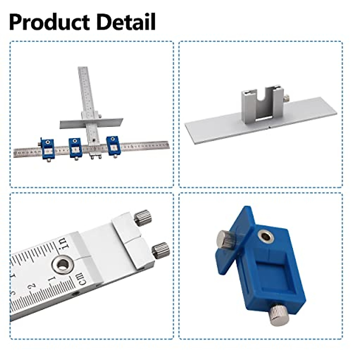 Quick-Set Cabinet Drilling Jig/Template for Easy Installation for Handles and Knobs on Doors and Drawer Fronts-Blue Stainless Steel.