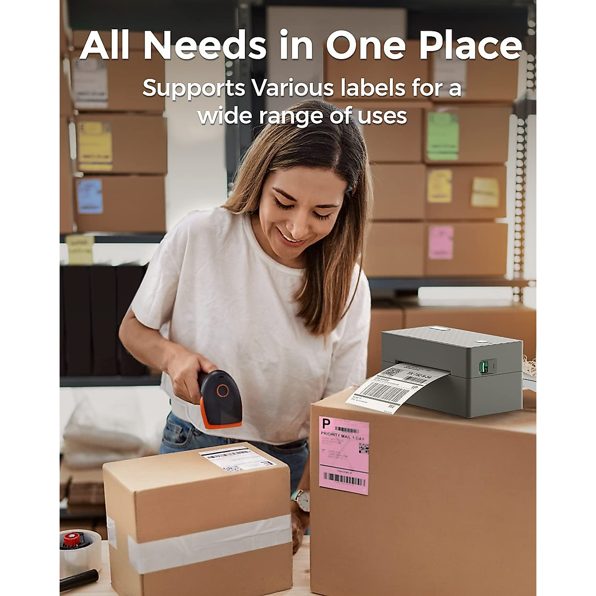 paperang - Bluetooth & USB Thermal Printer for Shipping Label (4 x 6 in), 203 DPI Portable Sticker Maker, Wireless Printing from iOS & Android Phone via App, Connect Mac & Windows OS with USB