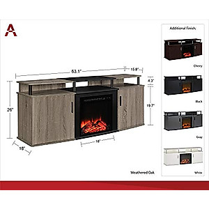 Ameriwood Home Carson Fireplace TV Stand for TVs up to 70 Inch, Replaceable Electric Fireplace Insert Heater, Realistic Log and Flame Effect, For Living Room or Bedroom, Black