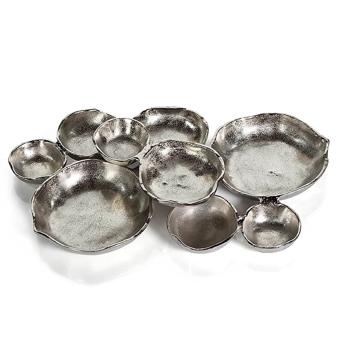 Zodax Cluster of 9 Round Serving Bowls Nickel Base 19" x 12" x 2.5"