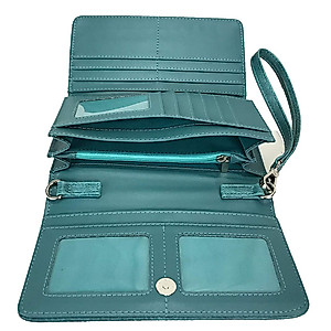 Zzfab Rhinestone Cross Embroidered Floral Western Cross Wallet Turquoise