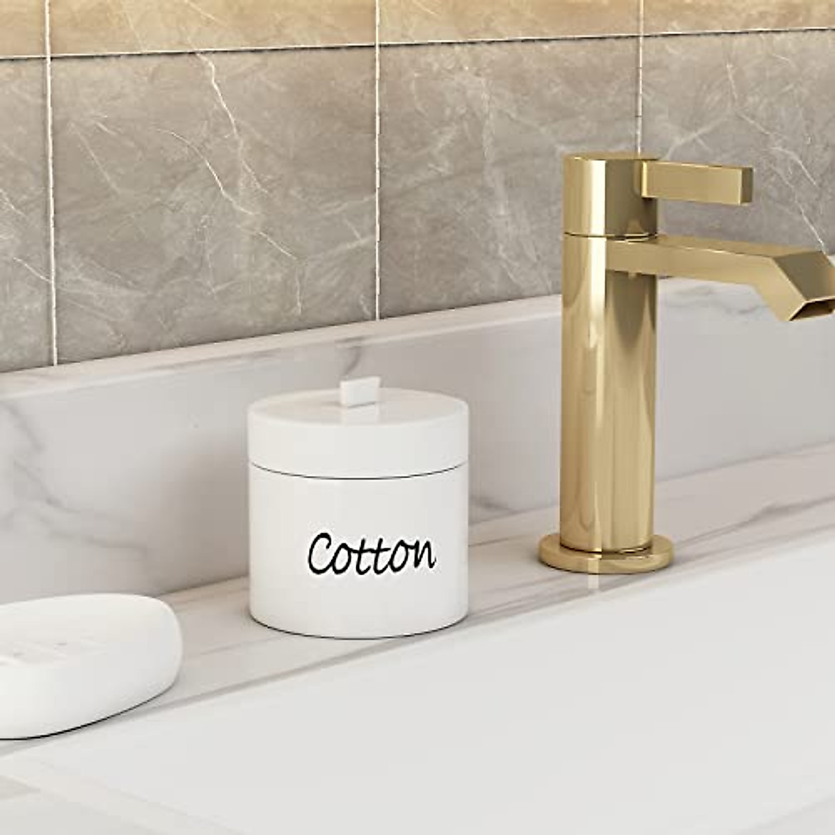 LEETOYI Ceramic Cotton Swabs Holder Organizer with Lid,Storage Canisters for Cotton Swabs White