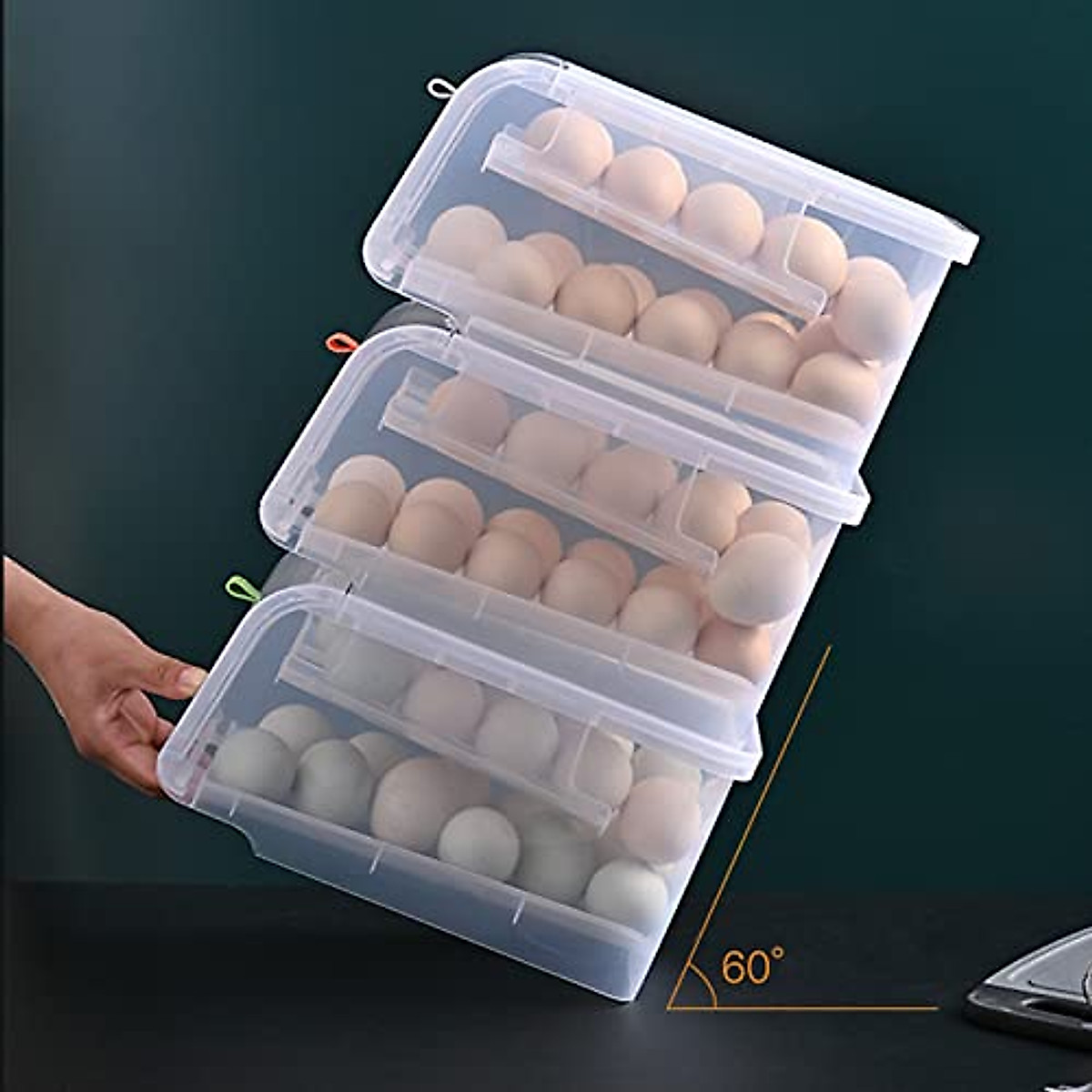 Stackable Large Capacity Egg Drawer Box,Automatic Rolling Egg Storage Rack, Organizer For Fridge Desktop Household Kitchen Farm,Grey