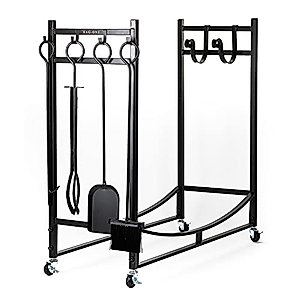 KAG ONE Firewood Storage Rack with Kindling Holder, Black, Metal, 33.4"L x 13"W x 32.9"H, 200 LBS Weight Capacity