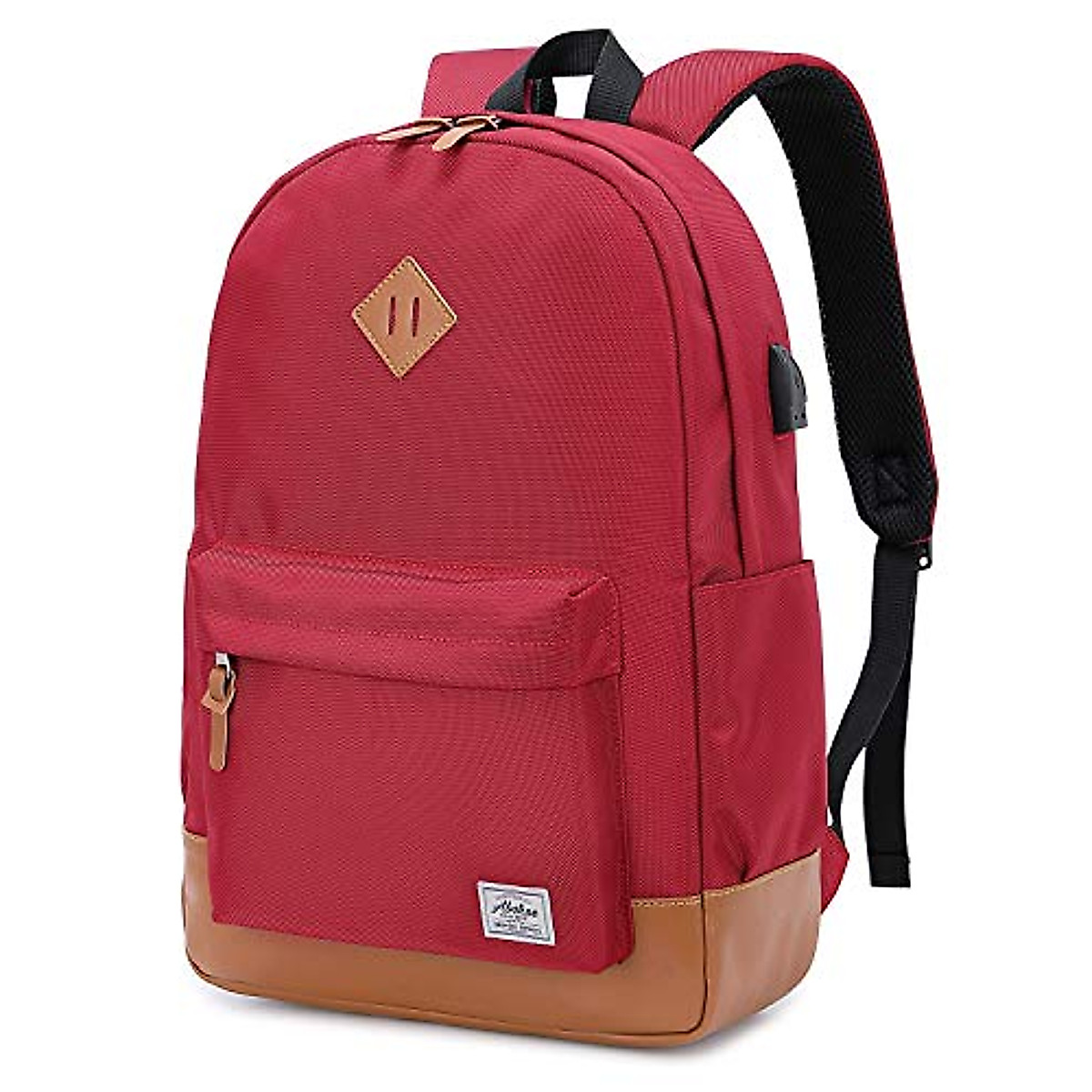 abshoo Classical Basic Womens Travel Backpack For College Men Water Resistant Laptop School Bookbag (USB Red)