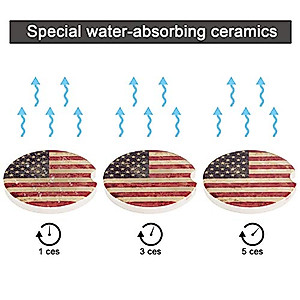 8 Packs USA Flag Cup Coasters Ceramic 2.56 Inch Stone Car Cupholder Absorbent Coaster Set for Drinks Cup (Red)