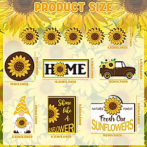 Sunflower Tiered Tray Decor Summer Farmhouse Mini Wood Signs House Shaped Table DecorSunflower Decor for Party Home Kitchen Holiday (Sunflower, 12 Pcs)
