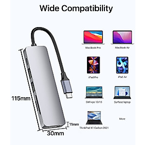 USB C Hub, 6 in 1 HDMI Dongle USB C to Multiport Adapter with 4K HDMI, Power Delivery, 2 USB 3.0 Ports, SD/TF Card Reader Compatible with MacBook Pro/Air, XPS, Chromebook, Nintendo, etc