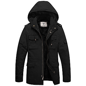 WenVen Men's Heavy Military Sherpa Lined Hooded Parka Jacket Winter Coat Black M