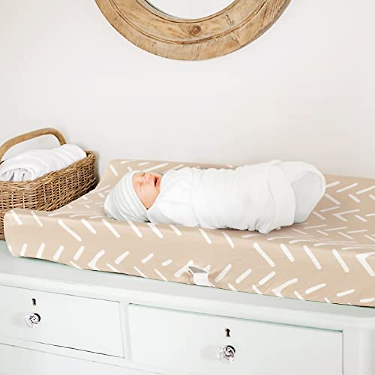 GRSSDER Stretch Ultra Soft Jersey Knit Changing Pad Cover Set 2 Pack,Change Table Pad Covers Fit 32"/34" x 16" Pads Safe and Snug,Stylish Cute Rainbow Print for Baby