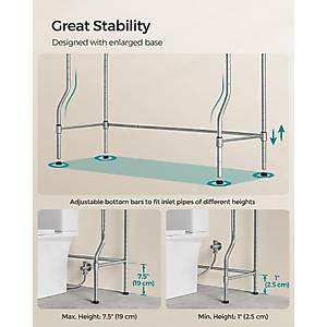 SONGMICS 4 Tier Over The Toilet Storage, Metal Storage Rack, Adjustable Shelves, 4 Hooks, Roll Holder, Space-Saving Bathroom Storage Shelf Organizer, 11.8 x 32.7 x 69.3 Inches, Silver Gray UBTS023G01