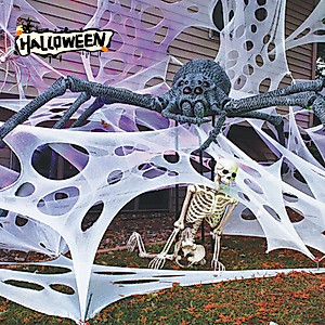 ANYGIFT DIY Halloween Spider Web Cloth Decorations,10 x 5.33Ft Stretchy Spiderweb for Halloween, Spooky Giant Spider Web Decorations for Outside House Halloween Outdoor Decor(White)