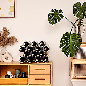 TRUDING Countertop Wine Rack - 14 Bottle Freestanding Wine Bottle Holder Stand - 4 Tier Wooden Wine Storage Rack - Wavy Wine Organizer for Cabinet Pantry Home Kitchen Bar