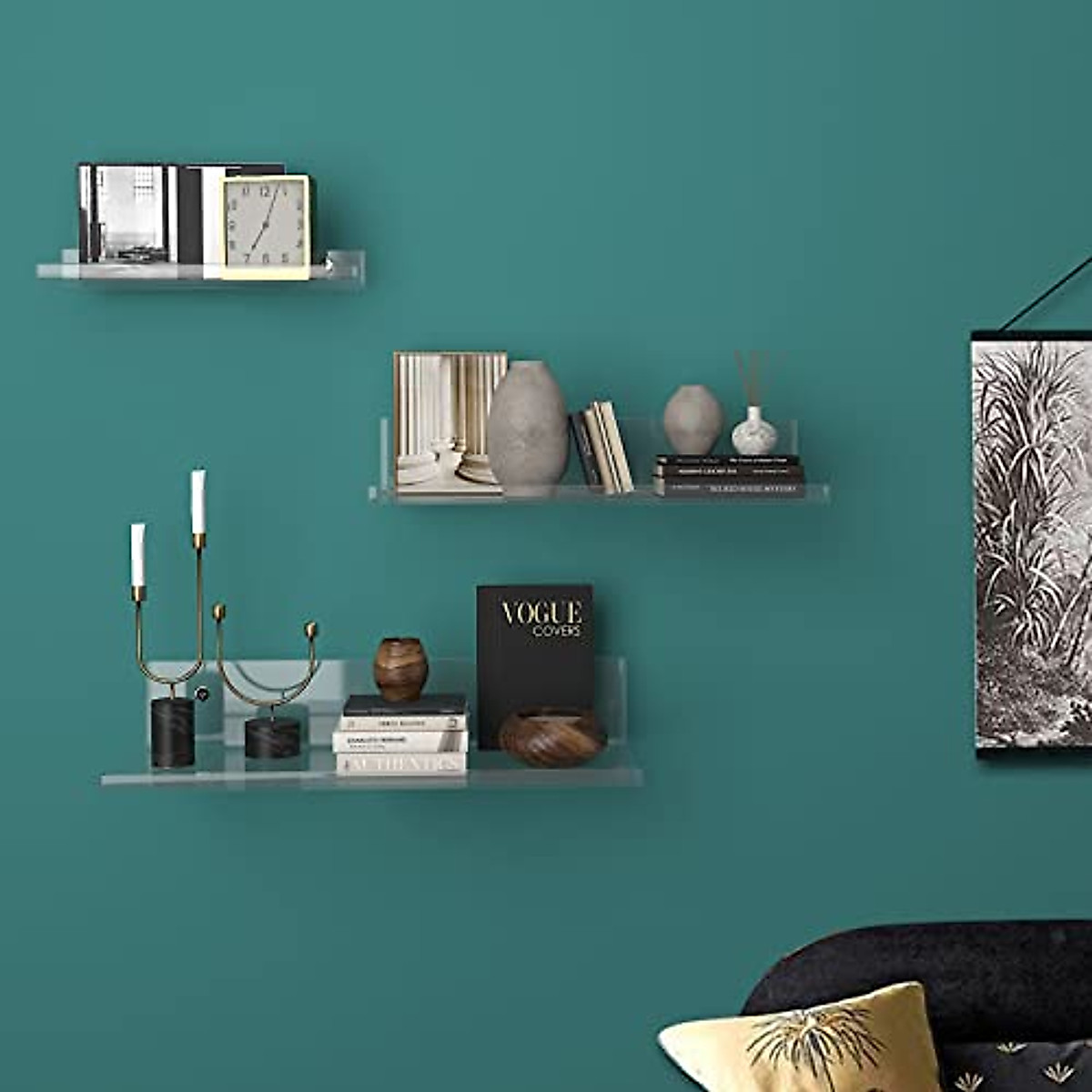 Avveckel Acrylic Shelves, Clear Shelves, 5 Set Different Sizes Acrylic Shelf Floating Clear Shelves for Wall Wall Décor Storage Bedroom, Living Room, Bathroom, Kitchen, Small Farmhouse