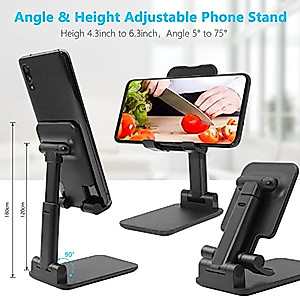 Cell Phone Stand, Folding Desktop Phone Stand, Angle Height Adjustable Mobile Phone Holder for Desk, Office, Tablet Stand Compatible with All iPhone, iPad, Samsung, 4-10’’ Cellphone & Tablet (Black)
