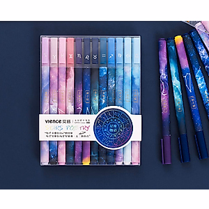 Jisomin 12 pcs Constellation Gel Ink Pens, Creative Galaxy Pens, 0.5mm Extra-Fine Ballpoint Pen, Promotional Gift Stationery School Office Supply (Black Ink)