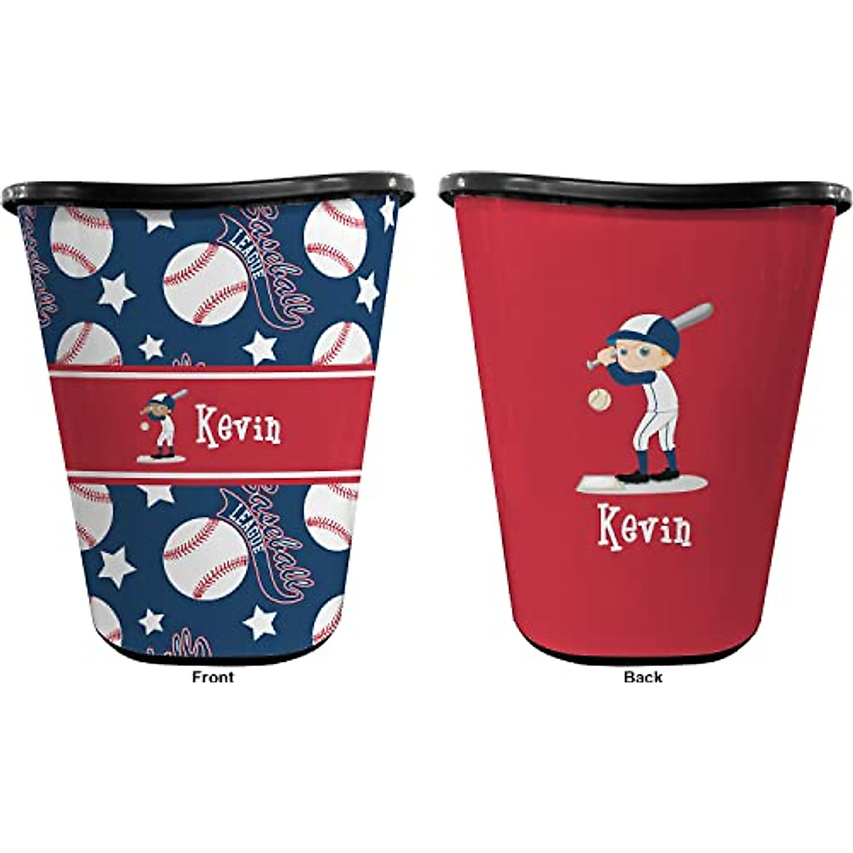 RNK Shops Baseball Waste Basket - Double Sided (Black) (Personalized)