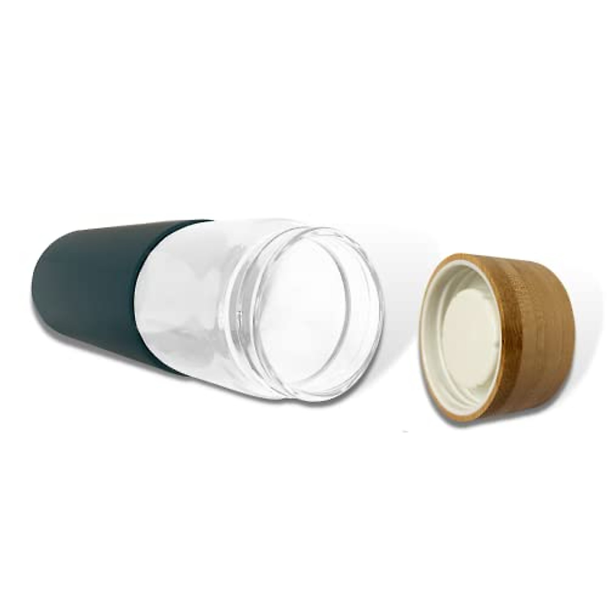 tanjoon 20 oz Borosilicate Glass Water Bottle with Leak-Proof Bamboo Lid and Silicone Handle and Protective Sleeve (TEAL) - BPA Free - Easy to Carry - Dishwasher Safe