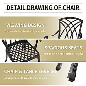 Withniture 3 Piece Bistro Patio Set Cast Alumiunm Patio Furniture Set,All Weather Bistro Table and Chairs Set of 2 with 1.97" Umbrella Hole,Outdoor Patio Bistro Sets for Garden（Antique Bronze）