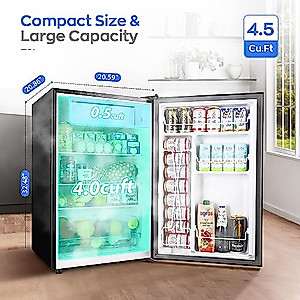 Upstreman 4.5 Cu.Ft Mini Fridge with Freezer, Single Door Small Refrigerator, Adjustable Thermostat, Low noise, Energy-efficient, Compact Refrigerator for Dorm, Office, Bedroom, Silver-SR45