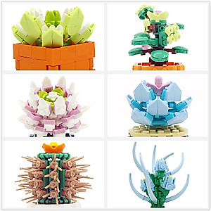 6 Flowers Succulents Building Set, Attractive Flowers Bouquet Plant Building Blocks Compatible with Lego, Pretty Bonsai Tree Botanical Collection Project Gift for Adults, Kids (503Pcs)
