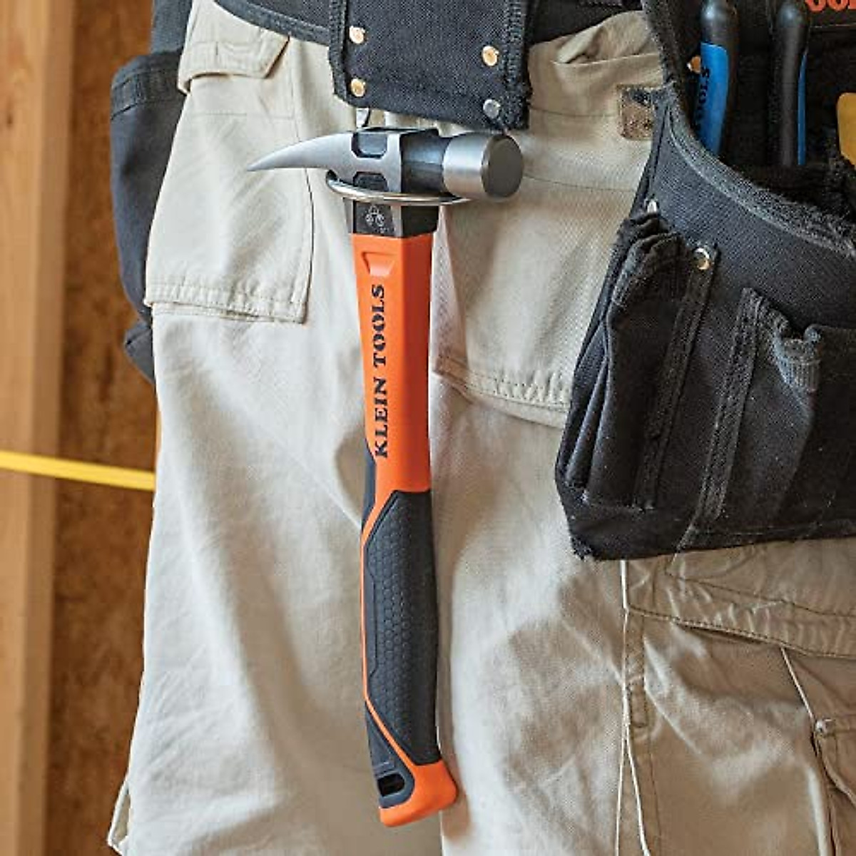 Klein Tools H80816 Straight-Claw 16-Ounce Hammer with Smooth Head, Fiberglass Non-Slip Shock Absorbing Grip Handle with Tether Hole, 13-Inch