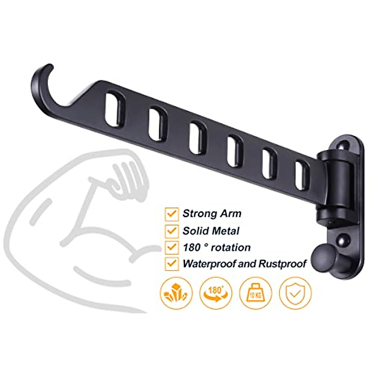 SKIKEN Wall Mounted Closet Hanger with Swing Arm, Floding Laundry Hanging Rack, Small Drying Clothes Rack, Sturdy Hanging, Space Saver for Closet Organizer, Solid Aluminum (1-Pack, Black)