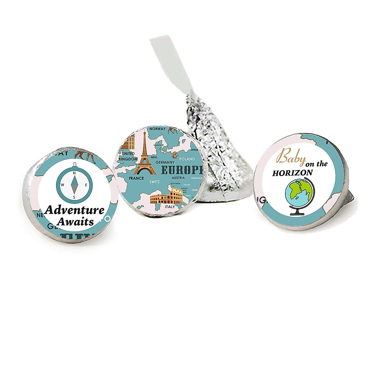 SMARSTICKER 0.75 inch Adventure Awaits Baby Shower Kiss Favors Sticker Labels Gender Neutral Party Circle Chocolate Drop for Baby Favors,Envelope Seals,Goodie Bags, Boxes 300pcs, Blue