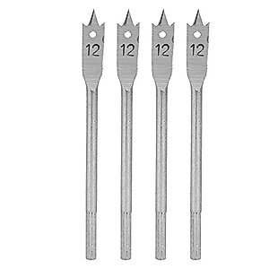 YWBL-WH Drill Bit, Spade, 4Pcs 12mm Spade Drill Bit Set Paddle Flat Bits High‑Carbon Steel Woodworking Hand Tools Hardware, Hole Saw