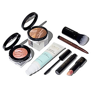 LAURA GELLER NEW YORK 25th Anniversary Bundle - New & Best 7 Piece Set With Spackle Hydrate Primer, Eyeliner, Blush-n-Brighten Foundation, Long Lash Mascara, Airbrush Kabuki, Berry Banana, Balance-n-Brighten, Tan