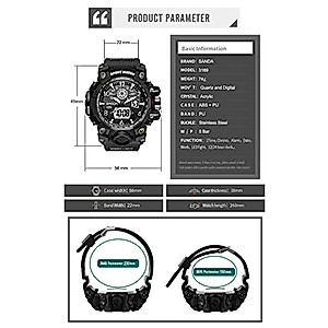 KXAITO Men's Watches Sports Outdoor Waterproof Military Watch Date Multi Function Tactics LED Face Alarm Stopwatch for Men (3169 Silver)