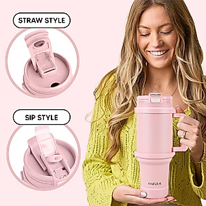 MEDA 40 oz Tumbler with Foldable Handle – Insulated, Reusable Stainless Steel Travel Coffee Mug – Perfect for Travel, Water, Iced Tea, Coffee – Ideal Easter Gift (Peach)