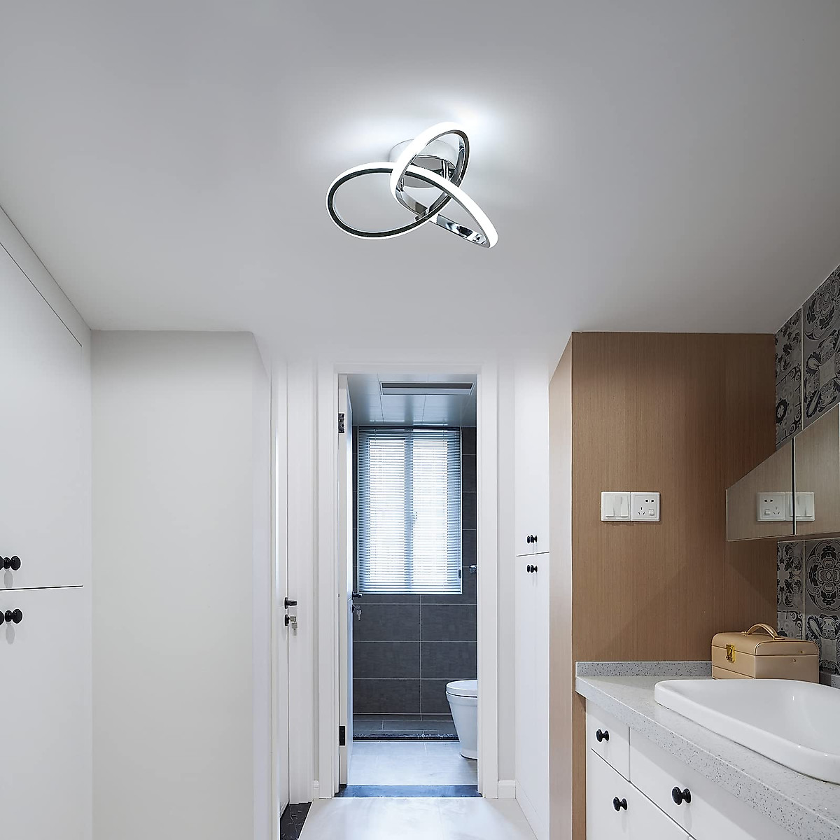 DELIPOP LED Ceiling Light, Acrylic Modern Celing Light Fixture, 22W 6500K Metal Curved Creative Design Hallway Light Fixtures Ceiling Lamp for Hallway Kitchen Bathroom Attic Aisle Staircase Bedroom