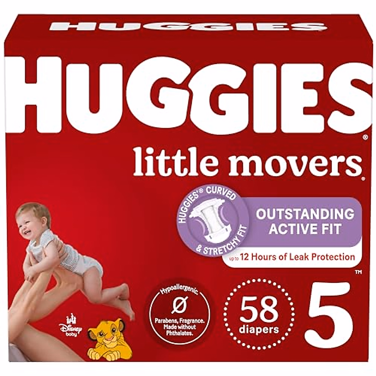Huggies Size 5 Diapers, Little Movers Baby Diapers, Size 5 (27+ lbs), 58 Count, Packaging May Vary