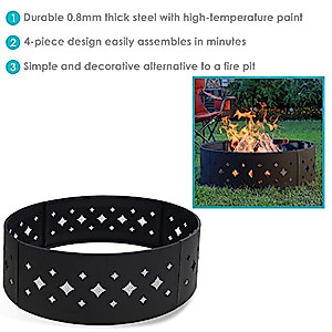Sunnydaze Diamond 36-Inch Heavy-Duty Steel Fire Ring with Fire Poker