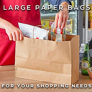 Qutuus 16x6x12 Inch 100 Pcs Kraft Paper Bags with Handles Bulk, Kraft Shopping Bags, Brown Paper Bags with Handles, Large Paper Bags for Small Business, Boutique Bags, Kraft Bags, Brown Gift Bags