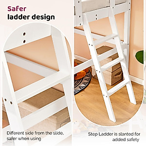 VINGLI Loft Bed with Slide, Twin, Space Saving Kids Low Loft Bed with Guardrail and Ladder, Pine Wood and Sturdy Bed Frame for Boys and Girls, White