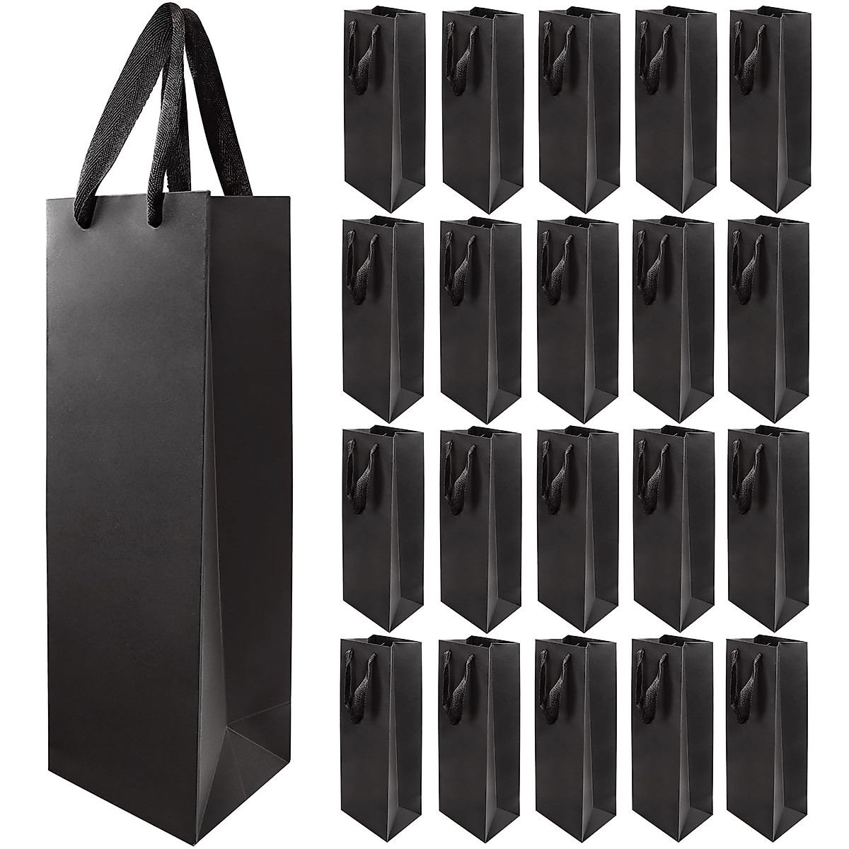 CZWESTC 20 Pack Kraft Paper Wine Bags with Handles Black Wine Bottle Bags BulkWine Gift Bags Shopping Bags Party Bags Retails Bags Whiskey Champagne Bottles Bags-3.5×4.3×13.8 in
