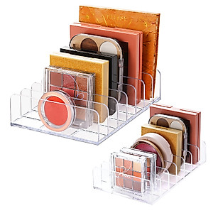 Luxspire Acrylic Eyeshadow Organizer, 2 Pack Makeup Drawer Organizer 7 Space Cosmetic Makeup Palette Organizer, Blusher Highlight Powder Display Stand Storage Case Beauty Care Holder Container, Clear