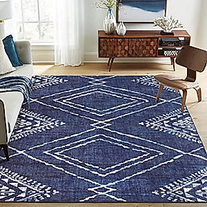 ReaLife Machine Washable Rug - Stain Resistant, Non-Shed - Eco-Friendly, Non-Slip, Family & Pet Friendly - Made from Premium Recycled Fibers - Moroccan Diamond - Blue, 5' x 7'