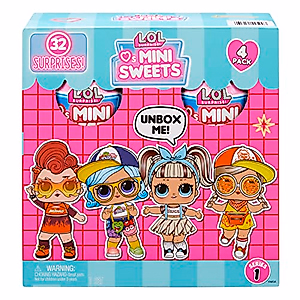 LOL Surprise Loves Mini Sweets Dolls 4-Pack #1 Jolly Rancher, Hot Tamales, Hershey’s Chocolate, Chupa Chups, w/ 32 Surprises, Candy Theme, Accessories, Collectible Doll, Paper Packaging