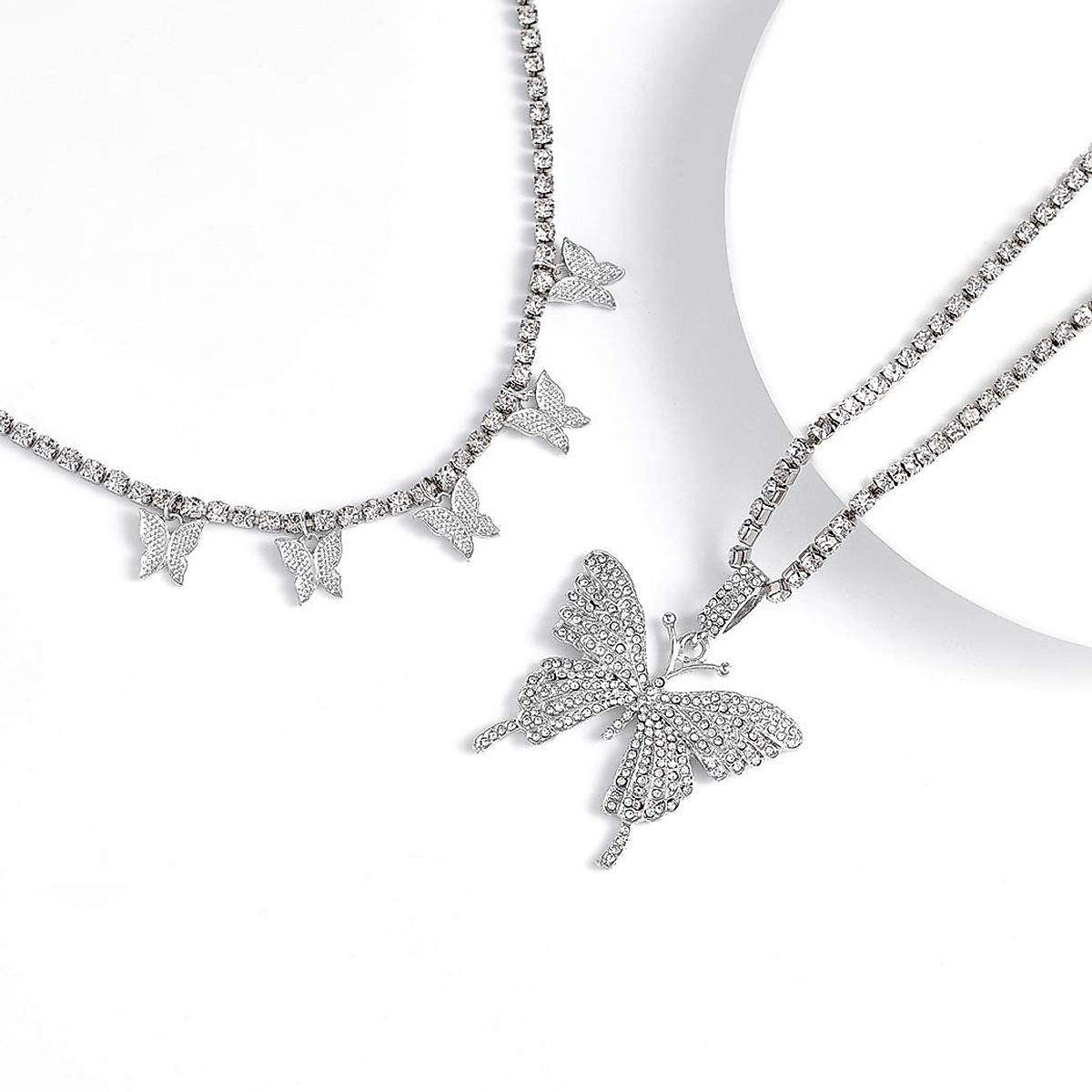 Zoestar Butterfly Choker Necklace Gorgeous 2 Layered Crystal Pendant Necklaces Sparkly Butterfly Chain Jewelry for Women