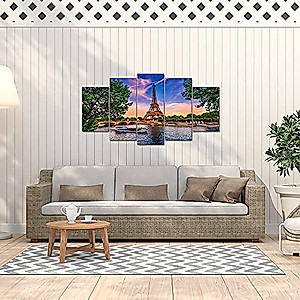 Canvbay 5 Piece Large Eiffel Tower Canvas Wall Art France Paris Cityscape in Sunset Picture Painting Architecture Scene Photo Poster Wall Decor Famous Landmark Scenic Artwork Prints Framed for Living Room Bedroom Decor