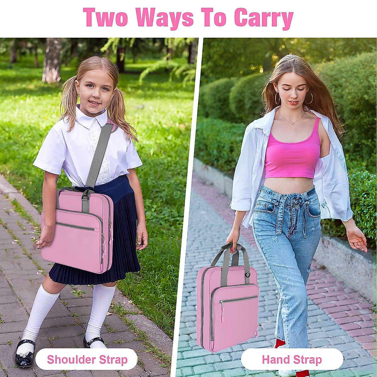 Betoores Zipper Binder, 3 Ring 2 Inch School Binder, 500 Sheet Capacity Binder with Zipper for Girl and Boy, Compatible with 13-Inch MacBook, Handle and Shoulder Strap Included (Pink)