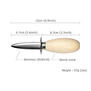 Seki Japan Oyster Knife, Japanese Hand Guard Shellfish Opener, Oyster Shucking 2.6 inch (67 mm) Stainless Blade, Beech Wood Handle