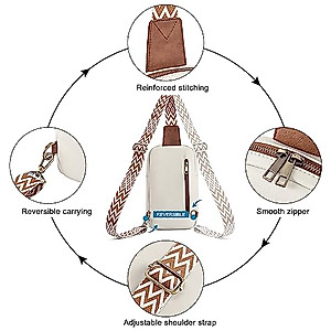 CLUCI Sling Bag for Women, Leather Crossbody Bags for Women Trendy, Fanny Pack for Men/Women, Large Sling Backpack Chest Bag, Cross body Bag Women for Travel Hiking Beige with Brown