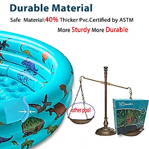Dinosaur Inflatable Pool for Kids, Dino Kiddie Swimming Pool, Blow Up 3 Rings Round Baby Padding Pool for Outside and Indoor, Toddler Pool Ball Pit/Fishing/Toys Play Center for Garden- 57”x15”