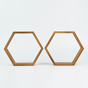 Efavormart 2 PC | 9" Tall Hexagon Rustic Wood Centerpiece | Natural Geometric Terrarium | Honeycomb Storage Shelf